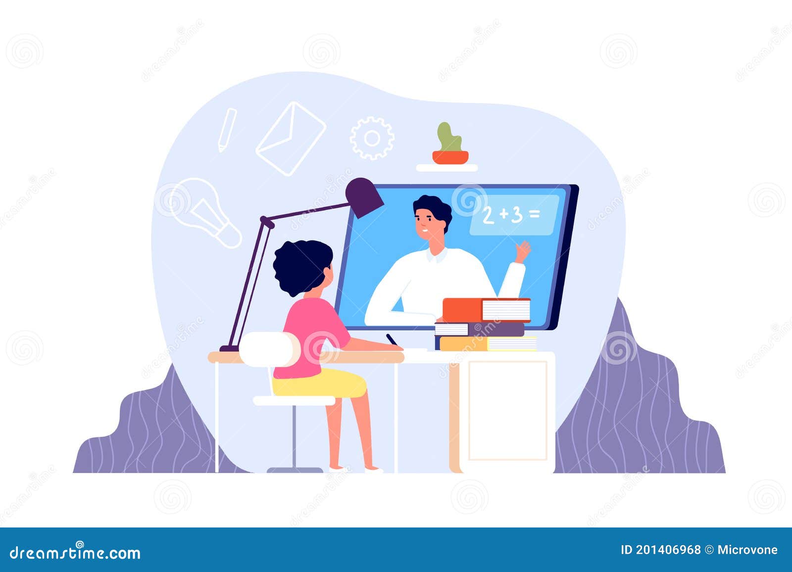 Online Home School Education Vector Illustration. Remote Learning ...