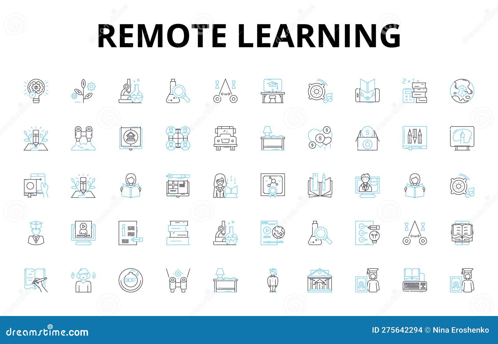 Remote Learning Linear Icons Set. Virtual, Digital, Online, Distance, E ...