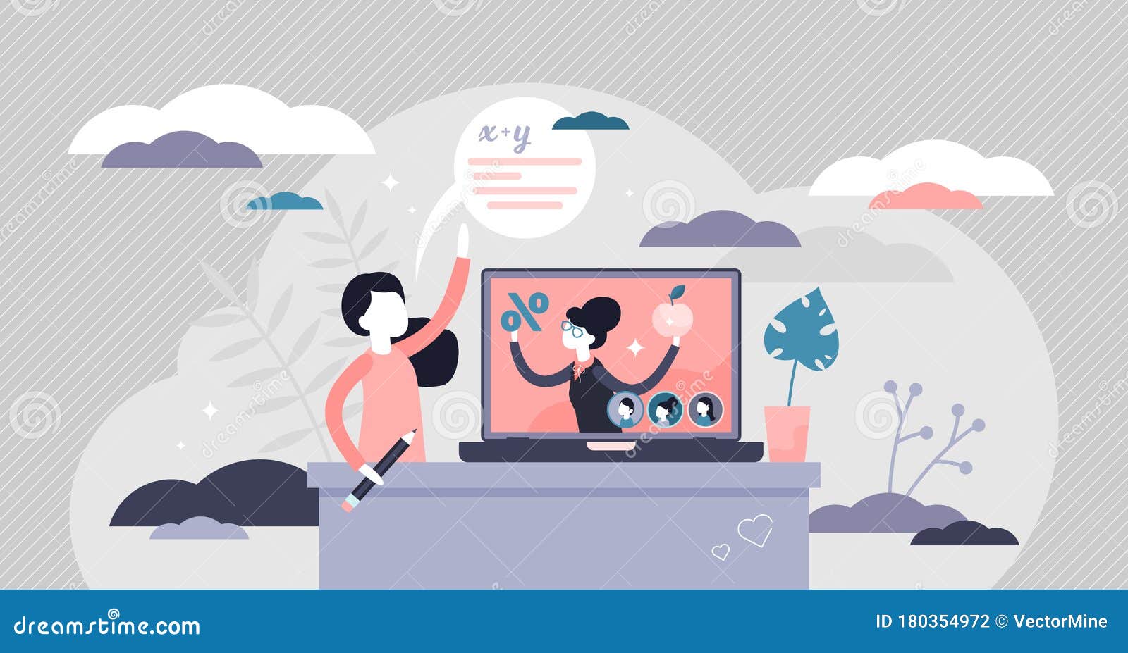 Remote Learning Vector Illustration. Digital Lecture Tiny Persons ...