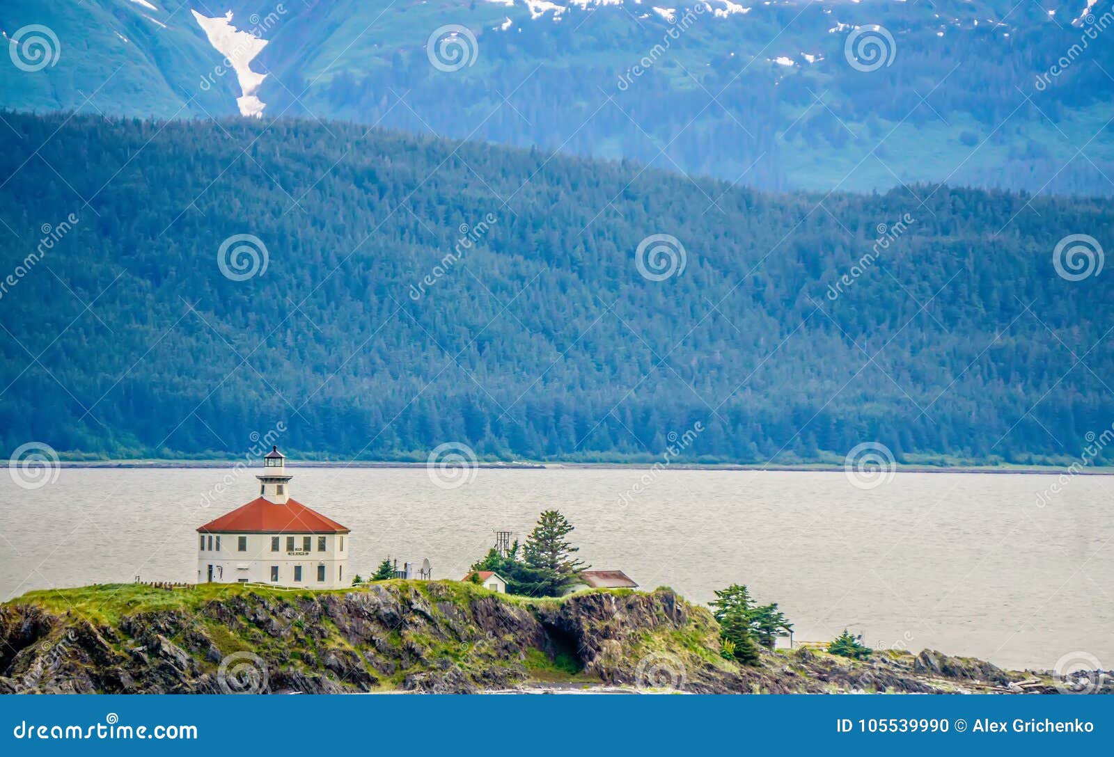 Remote Lighthouse Island Standing in the Middle of Mud Bay Alaska Stock ...