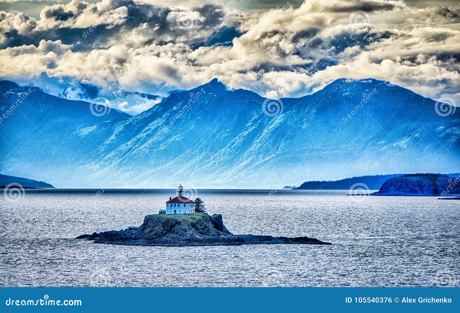 Remote Lighthouse Island Standing in the Middle of Mud Bay Alaska Stock ...