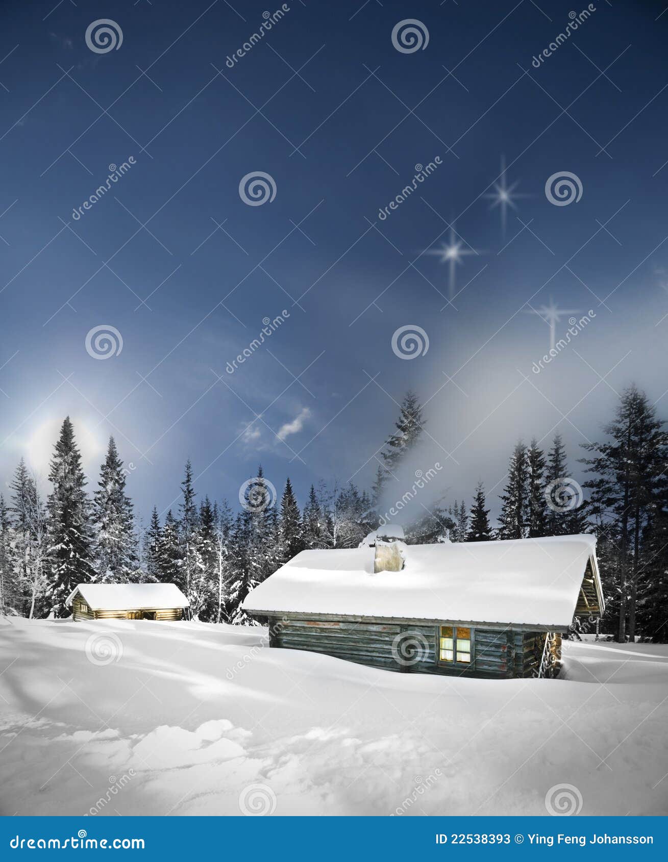 Remote log cabin in winter stock image. Image of season - 22538393