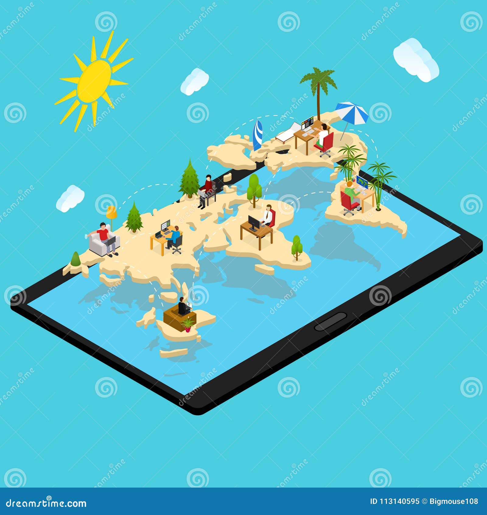 Remote Managing Concept And Elements 3d Isometric View. Vector ...