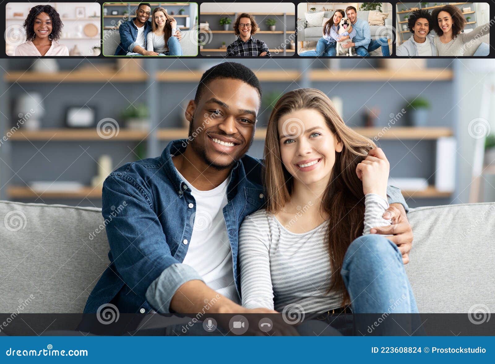 Young Friends Making Online Videochat at Home, Screenshot Stock Photo ...