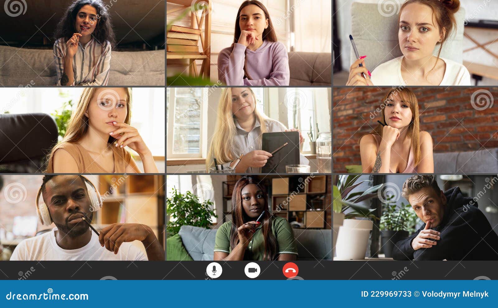 Remote Education. Team Working, Students at Online Lesson, Class Via ...