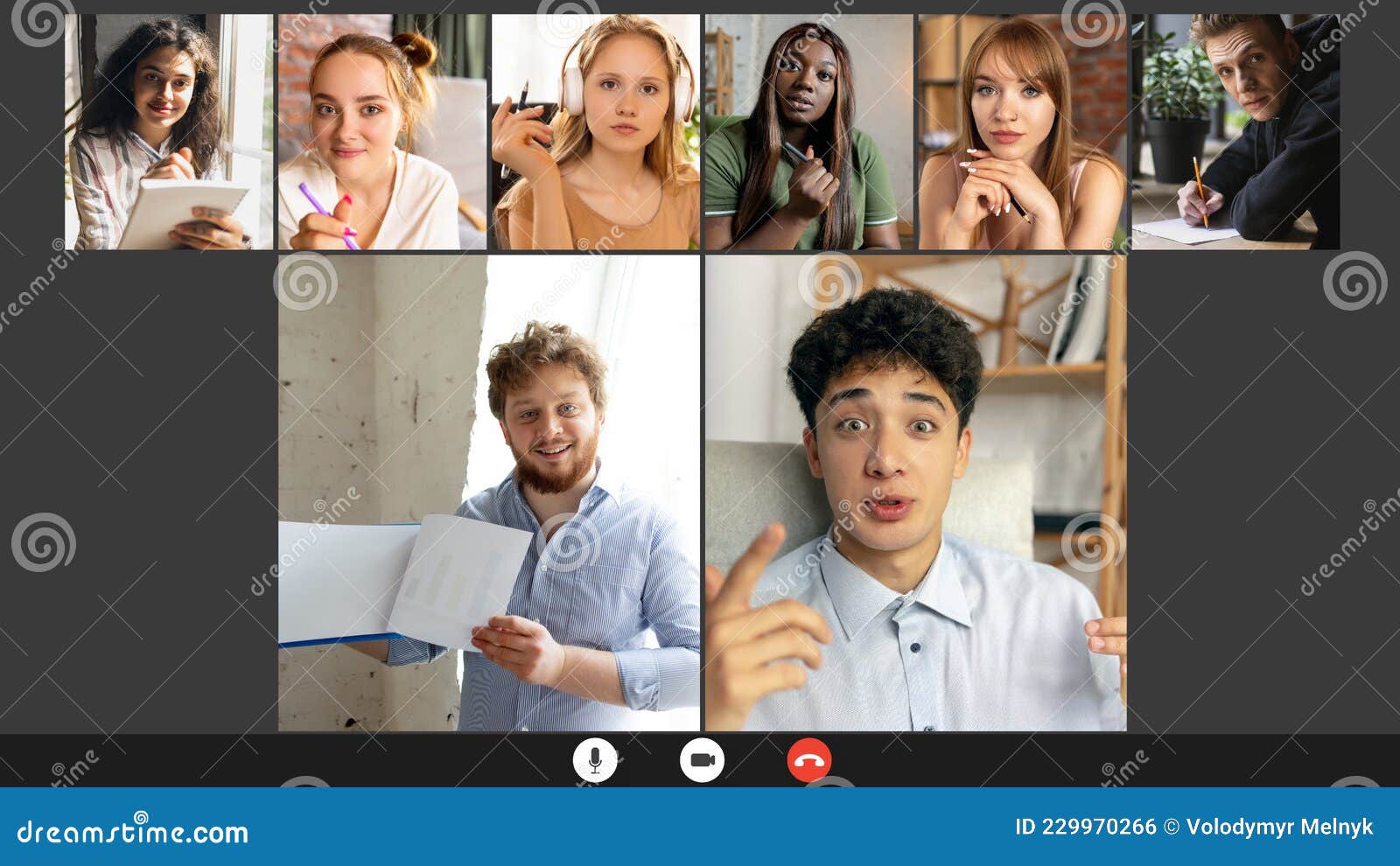 Remote Education. Team Working, Students at Online Lesson, Class Via ...