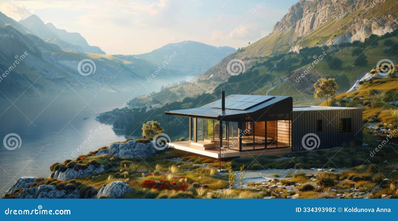 A Remote Mountain Cabin Equipped with Modern Off-grid Technology Stock Photo - Image of ...