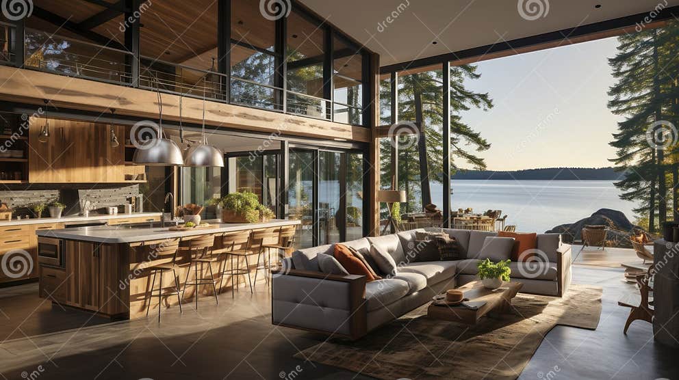Remote Off the Grid Waterside Home with Gourmet Kitchen Stock ...