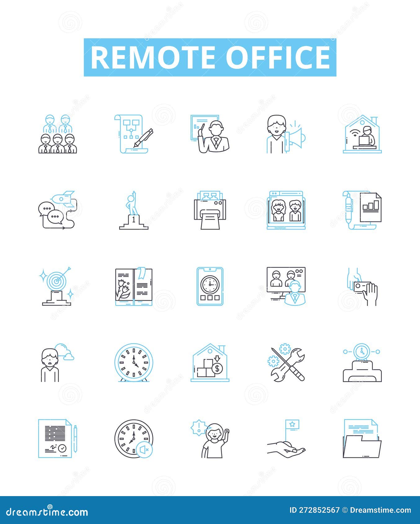 Remote Office Vector Line Icons Set. Remote, Office, Teleworking ...