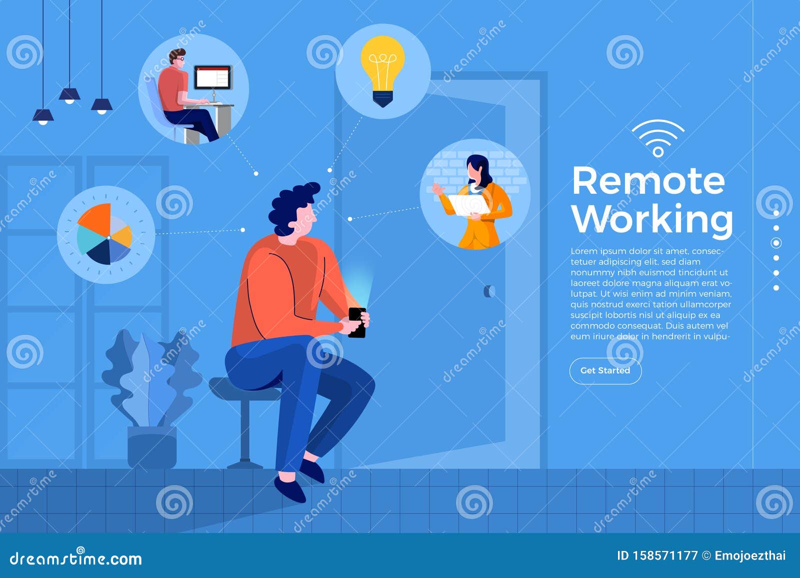 Remote Office working stock vector. Illustration of workspace - 158571177