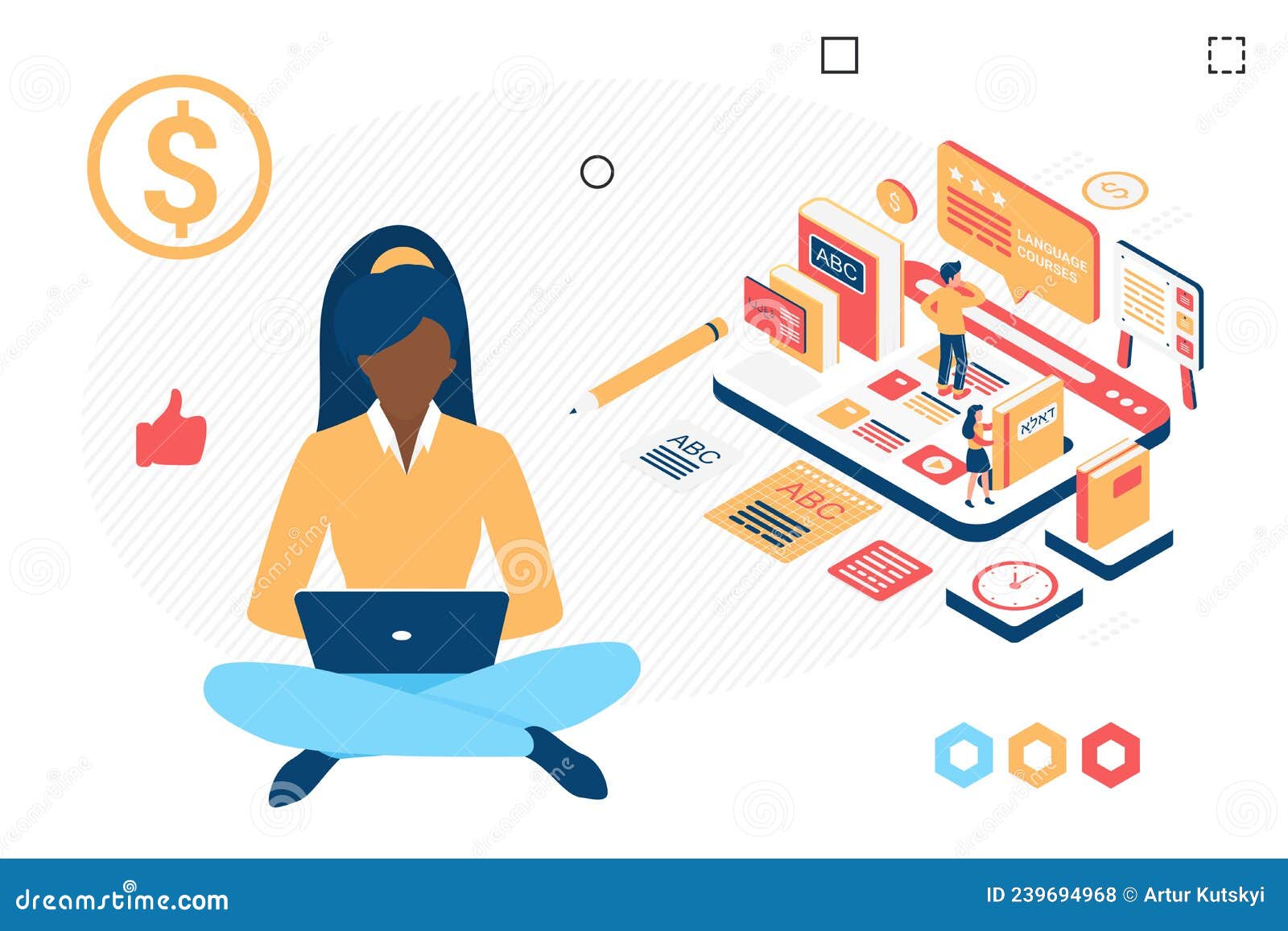 Remote Online Work From Home Office. Man Freelancer Working At Modern ...