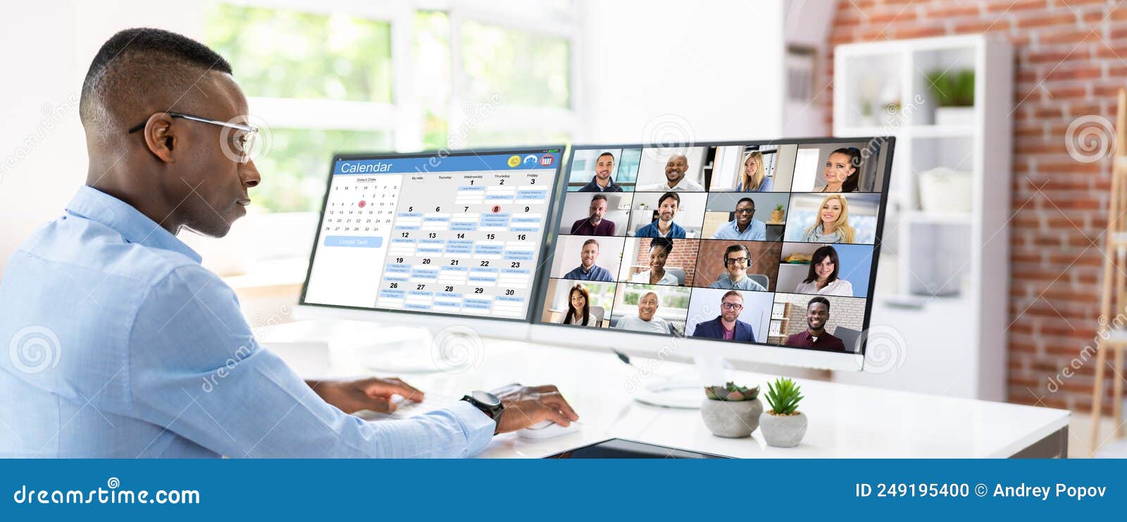 Remote Online Video Conferencing on Desktop Computer Stock Photo ...