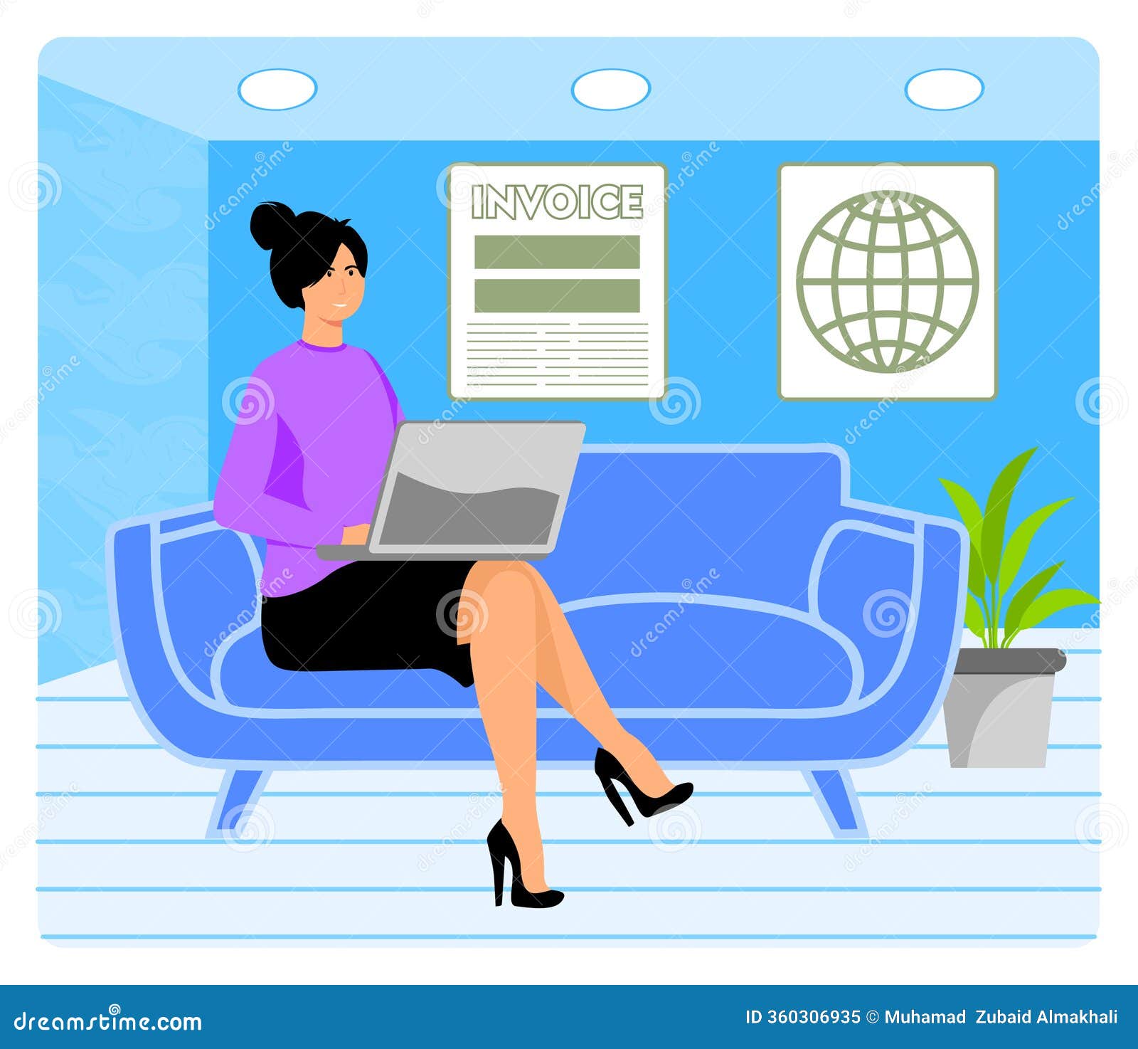 Remote Payroll. Fill Out an Invoice Using Computer with Woman Sitting ...