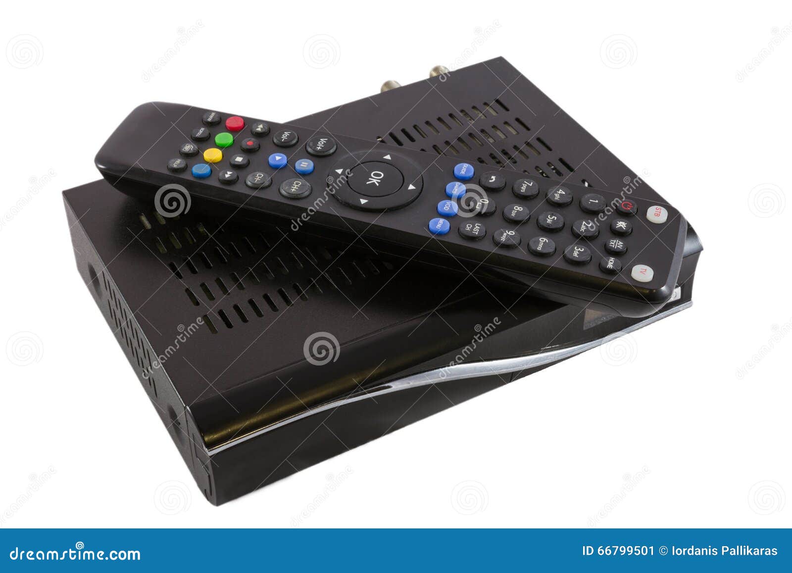 Remote and Receiver for Satellite TV on White Top View Stock Image ...