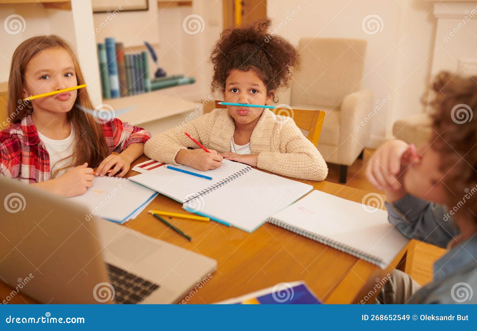 A Group of Schoolchildren Studying Remotely Togather Stock Image ...