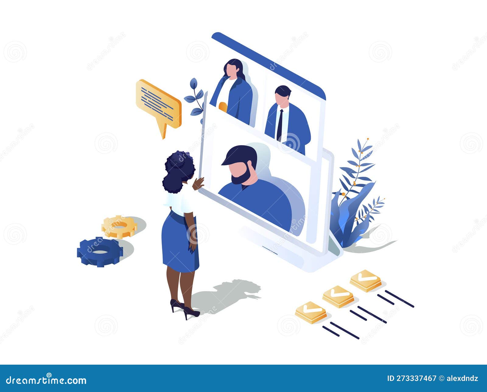 Remote Team Concept 3d Isometric Web Scene. Vector Illustration Stock ...