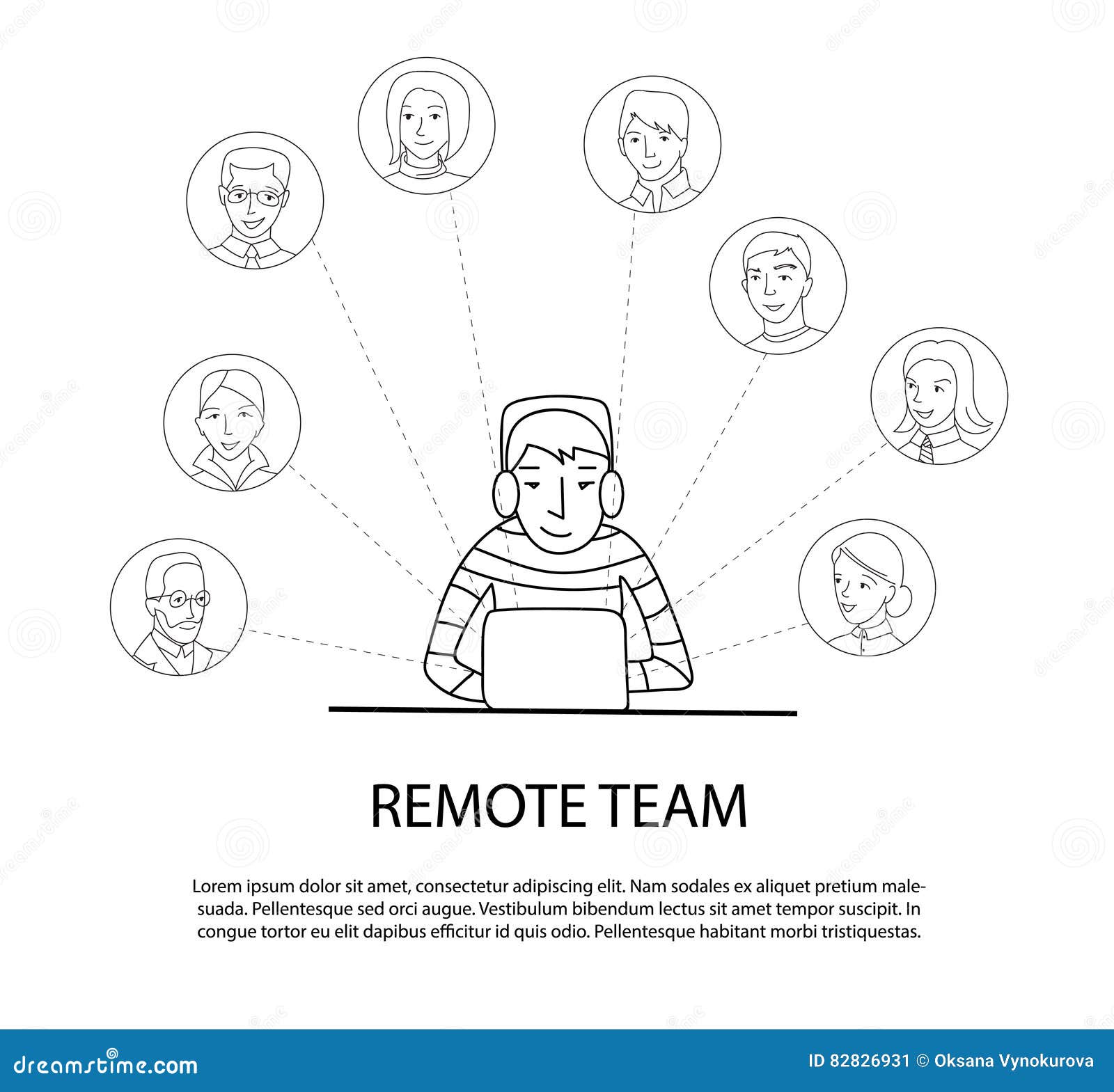 Remote Team Working Concept Vector. Work From Home Illustration In Flat ...