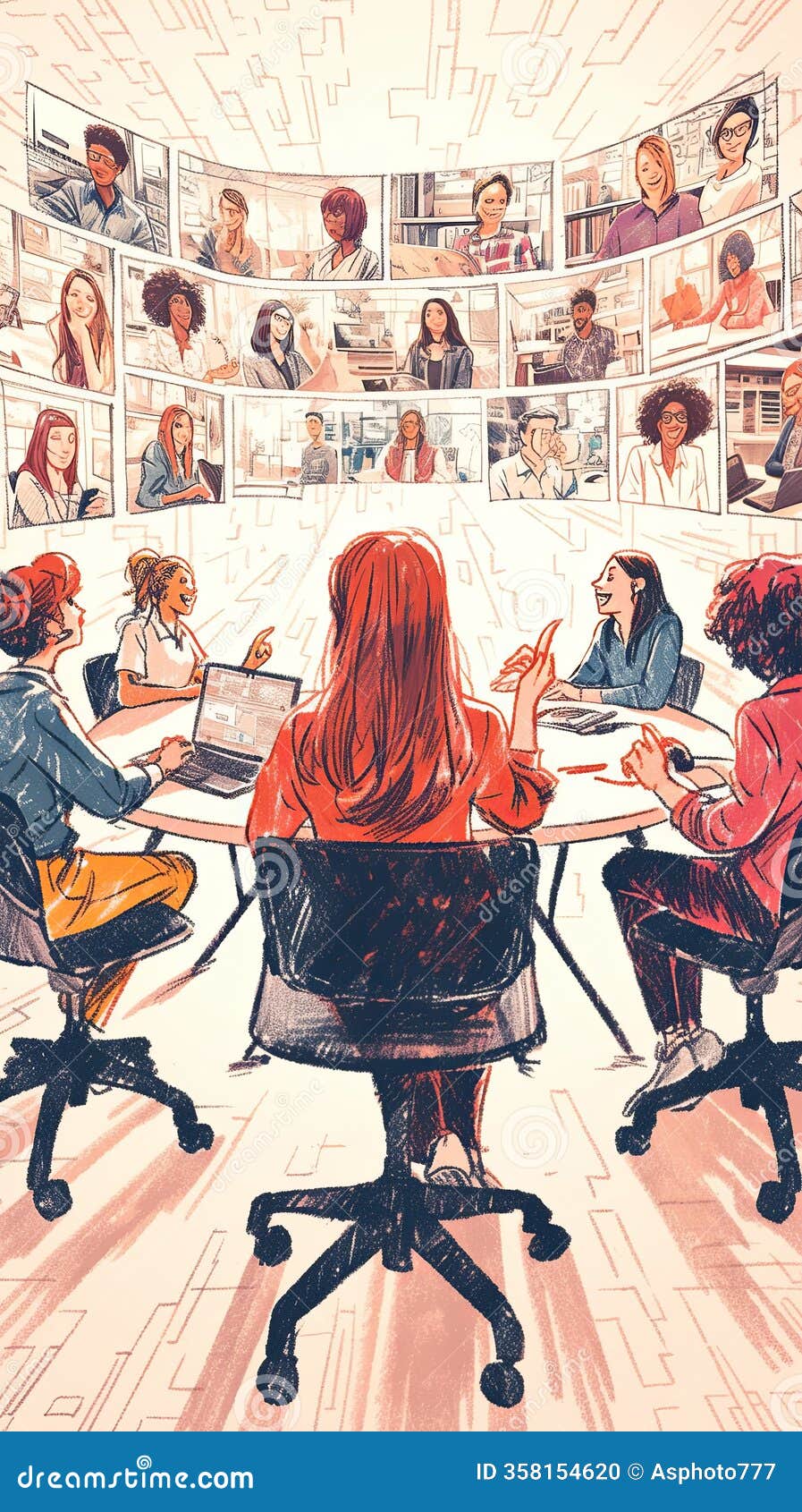 Remote Team Conference Call with Multi-screen Collaboration Setup for ...