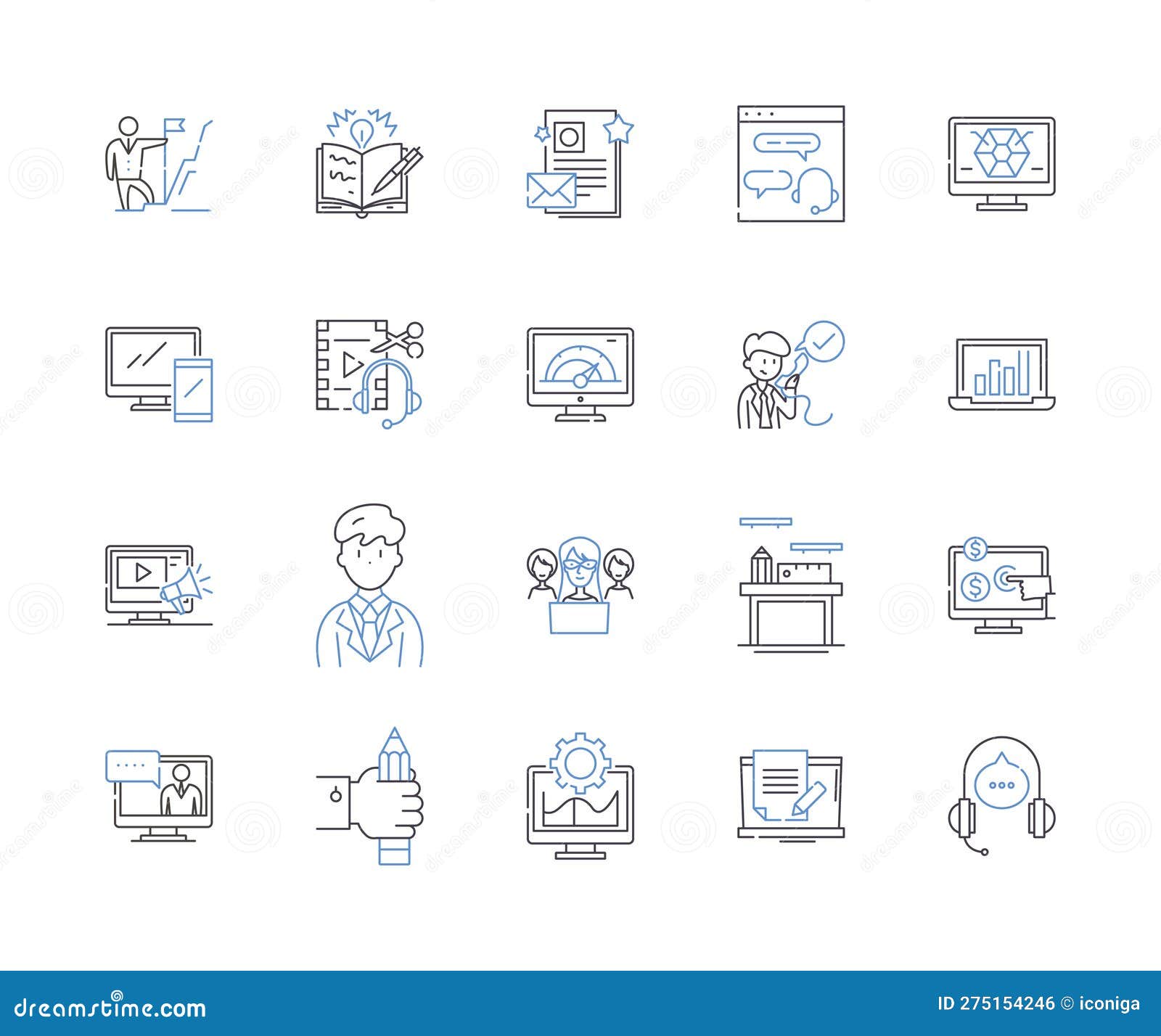 Remote Team Outline Icons Collection. Remote, Team, Digital, Workforce ...
