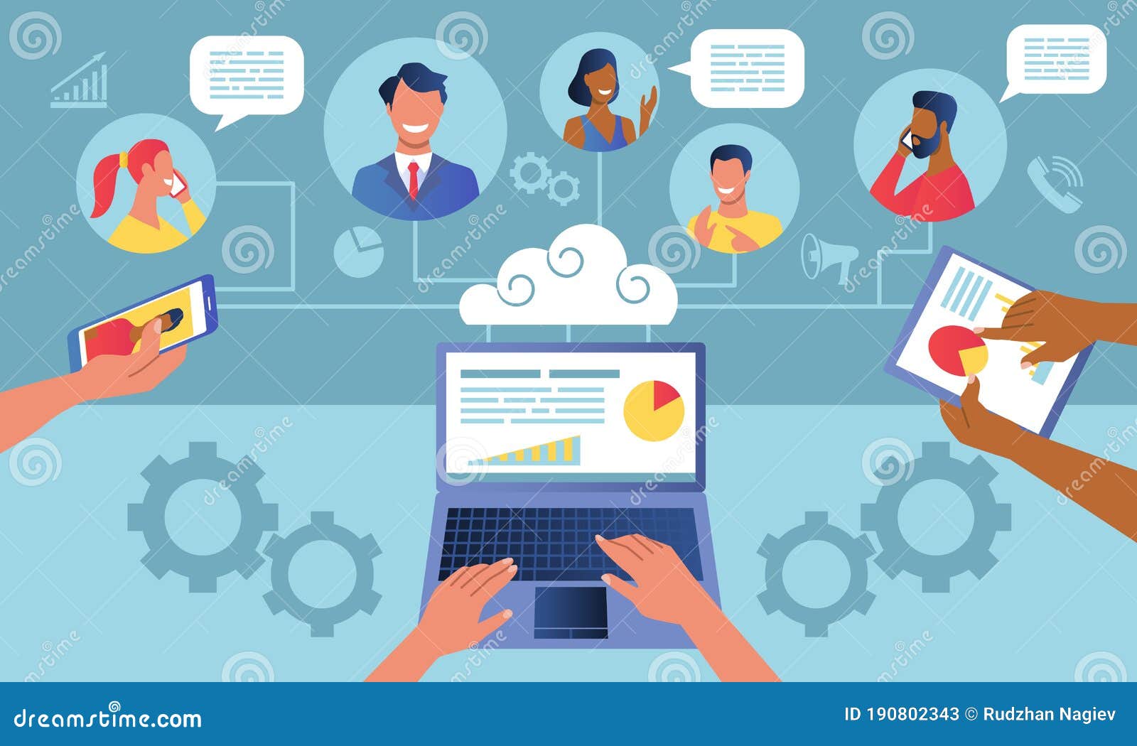 Remote teamwork concept stock vector. Illustration of brainstorming ...