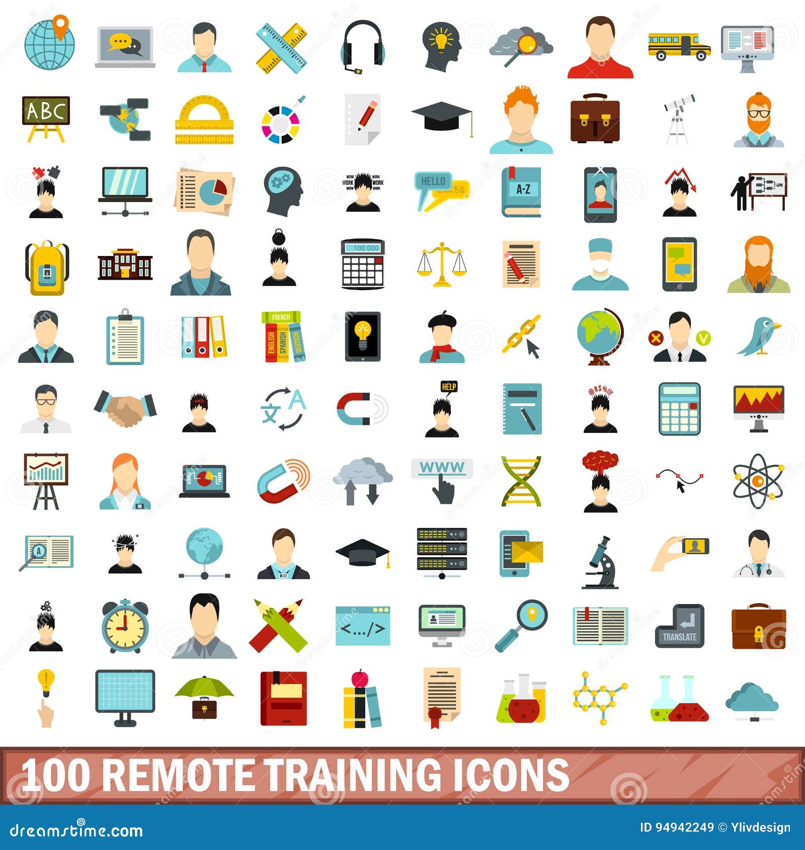 100 Remote Training Icons Set, Flat Style Stock Vector - Illustration ...
