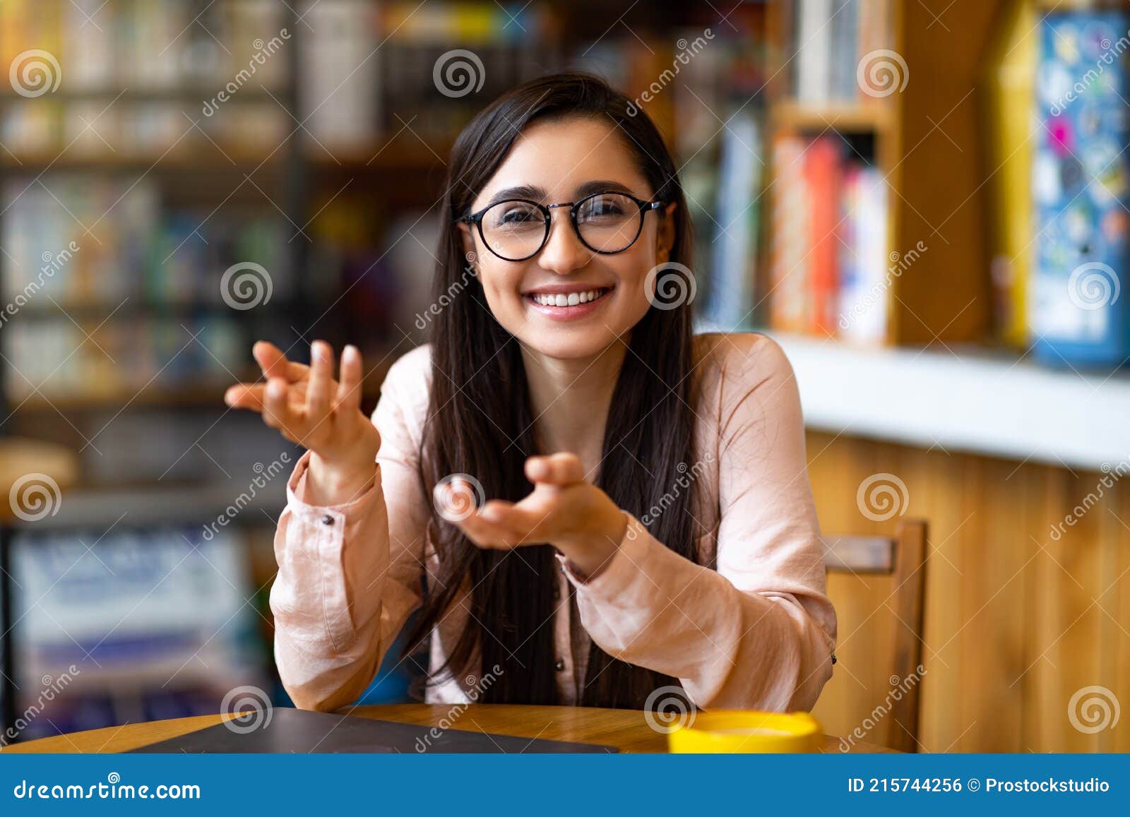 Remote Tutoring Concept. Young Teacher Talking and Gesturing at Camera ...