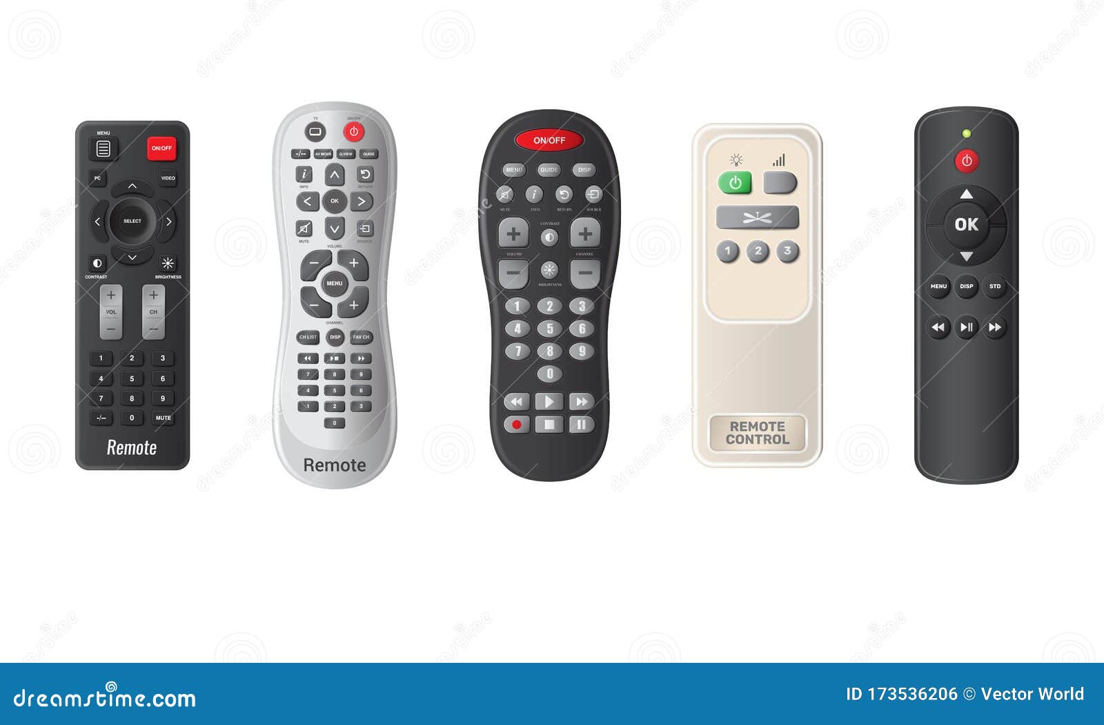 Remote TV Controls Buttons Vector Illustration. Wireless Power Media ...