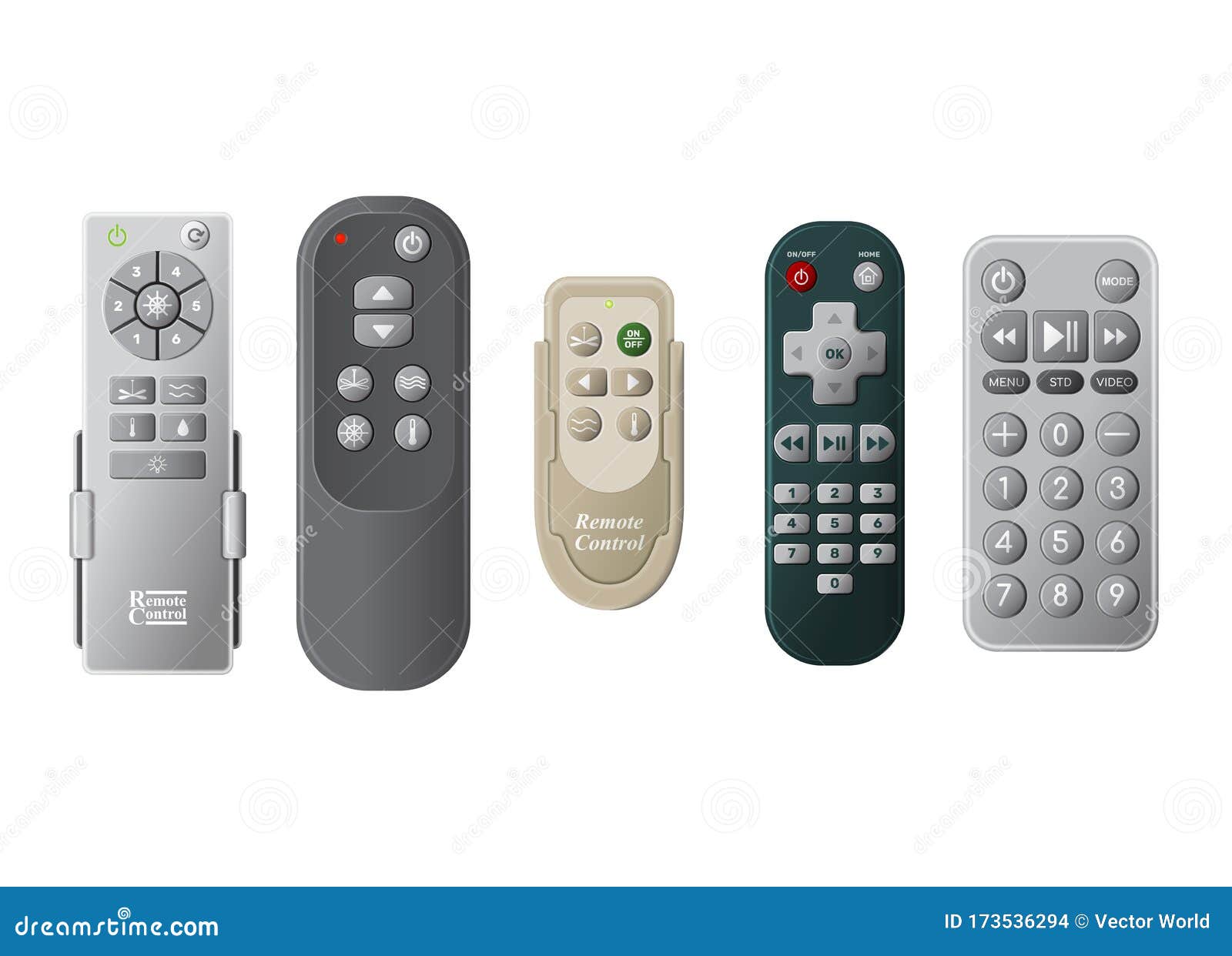 Remote TV Controls Buttons Vector Illustration. Wireless Power Media ...