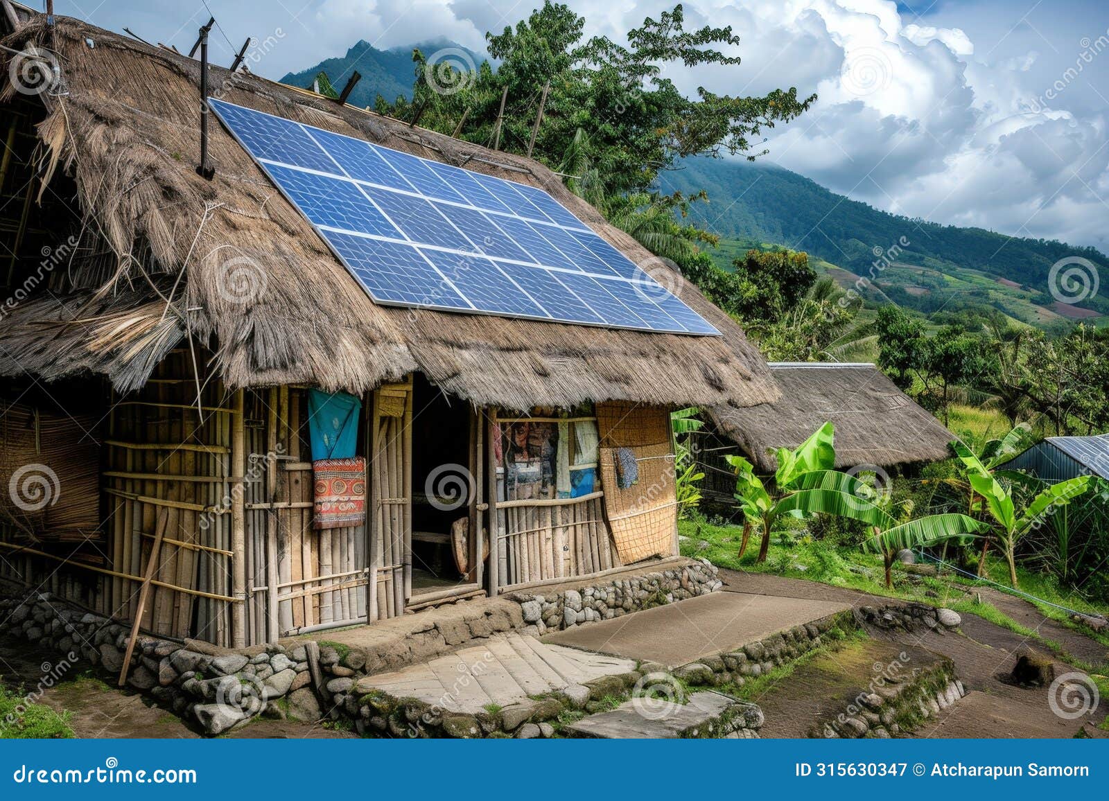 Remote Village Or Isolated Home Powered By Standalone Solar Panel Systems Stock Image Image Of