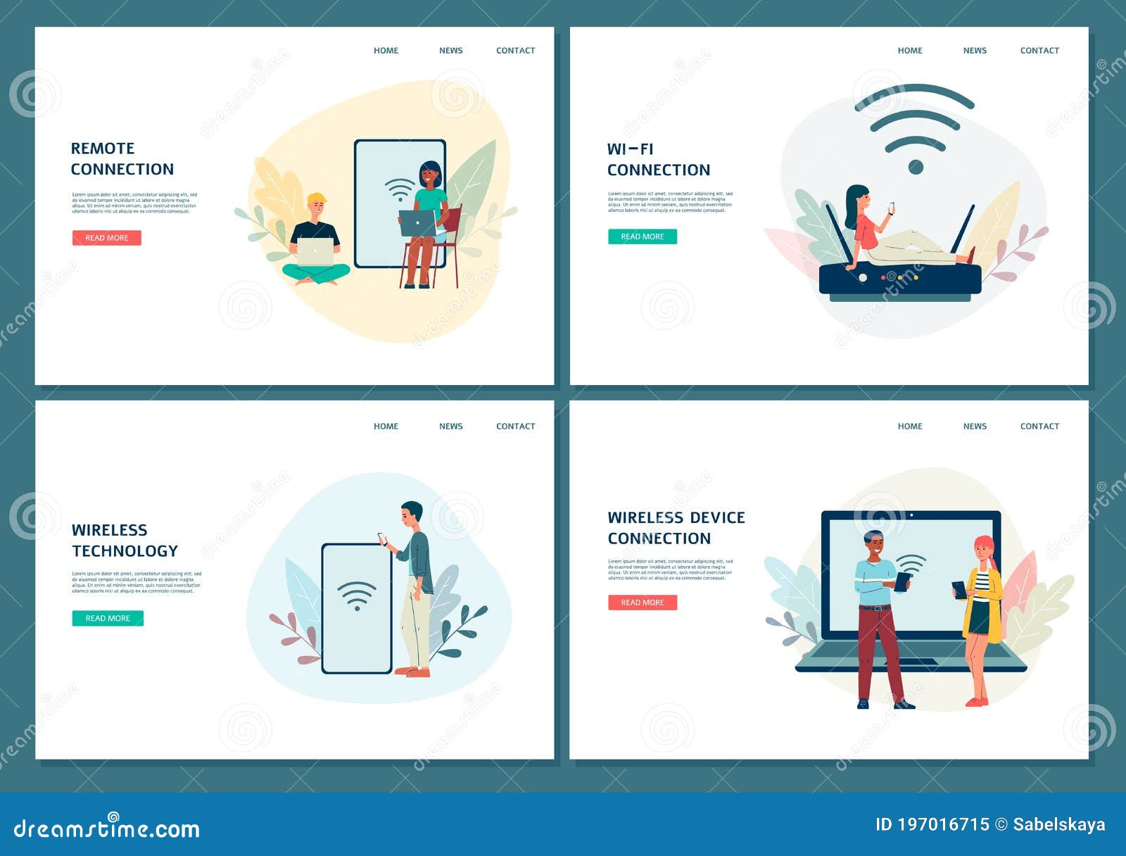 Remote Wireless Connection of Devices Web Banners Set Flat Vector ...