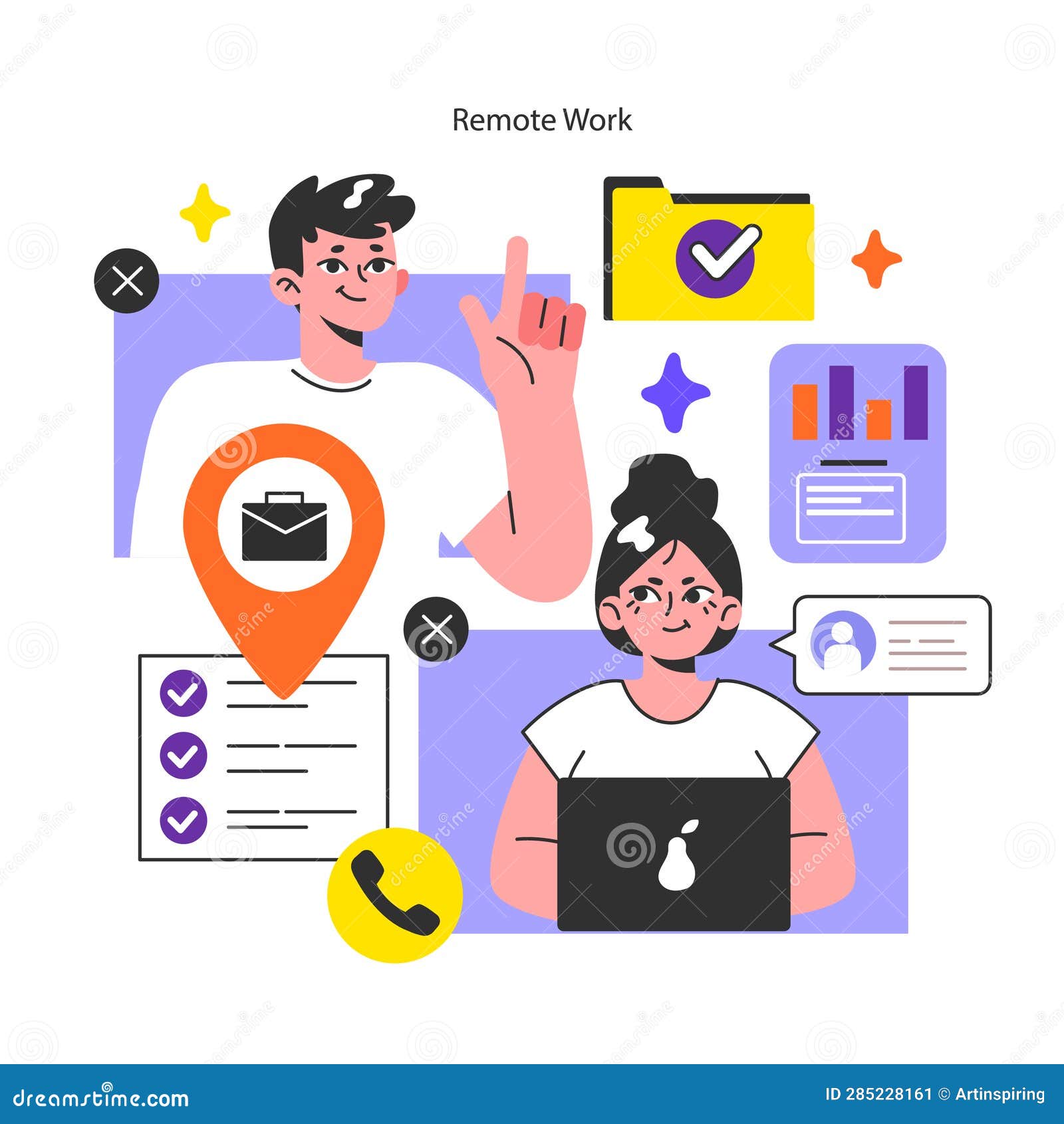 Remote Work. Characters with a Flexible Schedule, Working Outside Stock ...