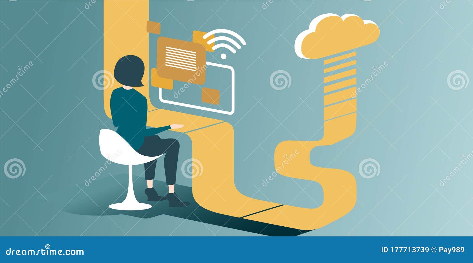 Remote Work with Cloud Technology Stock Vector - Illustration of business, human: 177713739