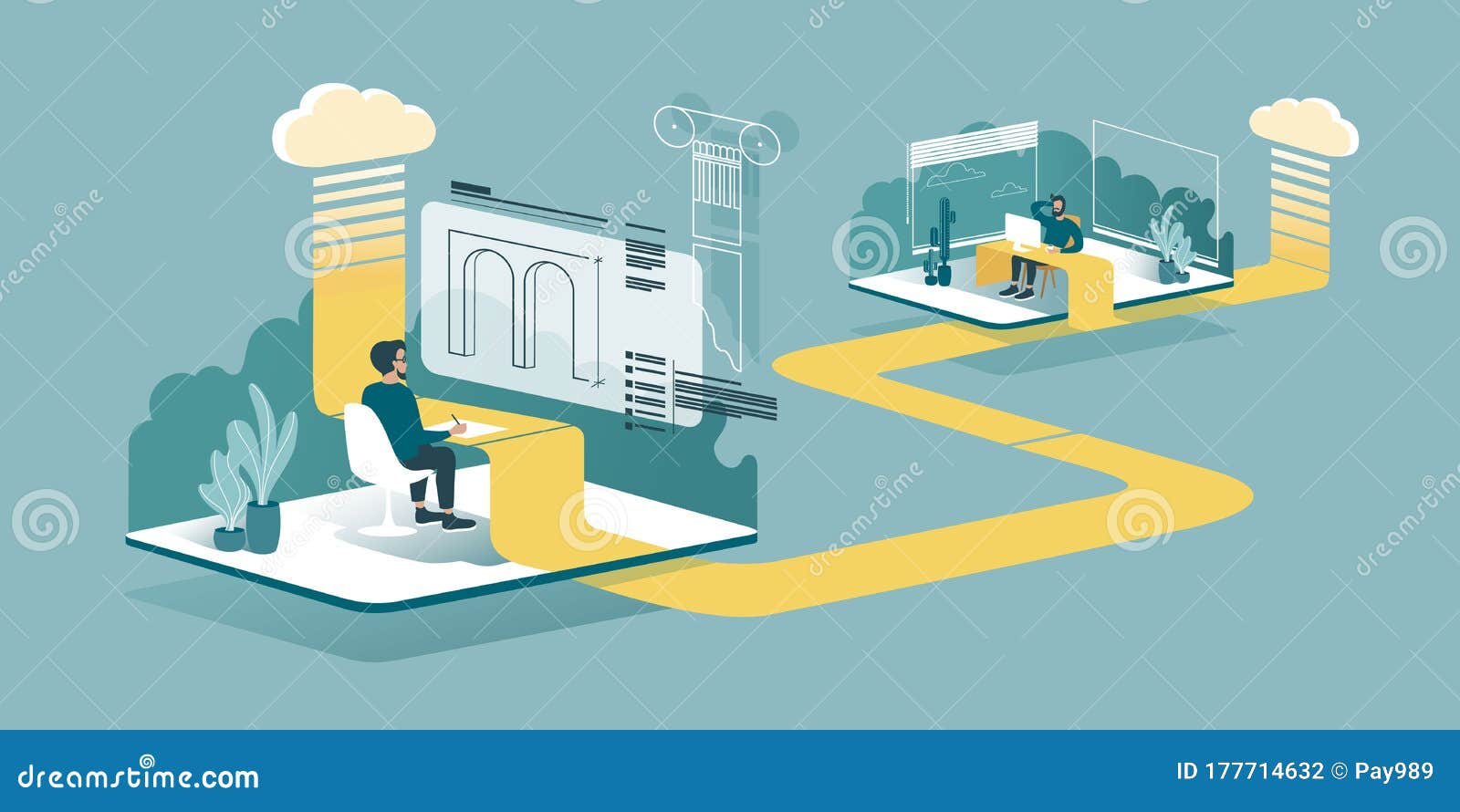 Remote Work with Cloud Technology Stock Vector - Illustration of global ...