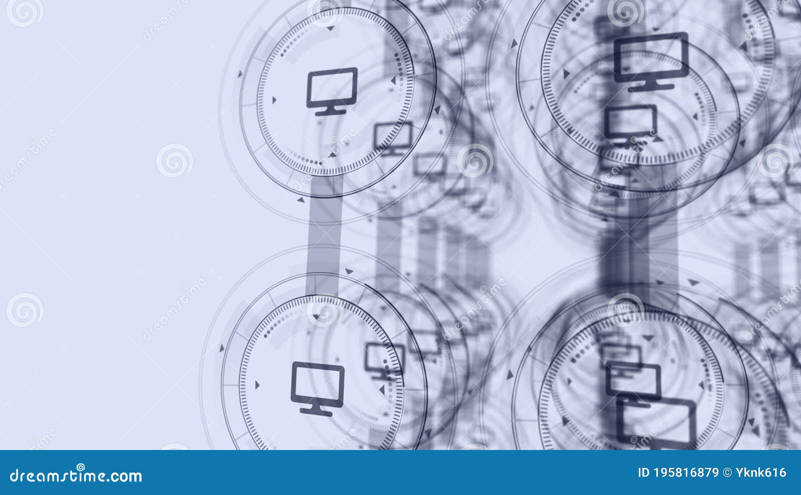 Network Community. Remote Work Concept. Desktop PC and Laptops. Loop ...