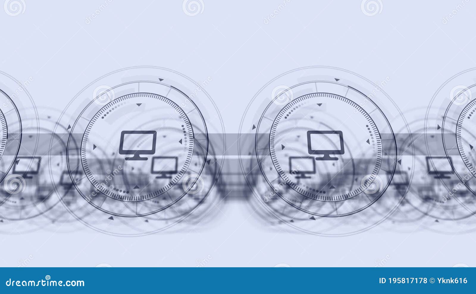 Network Community. Remote Work Concept. Desktop PC and Laptops. Loop ...