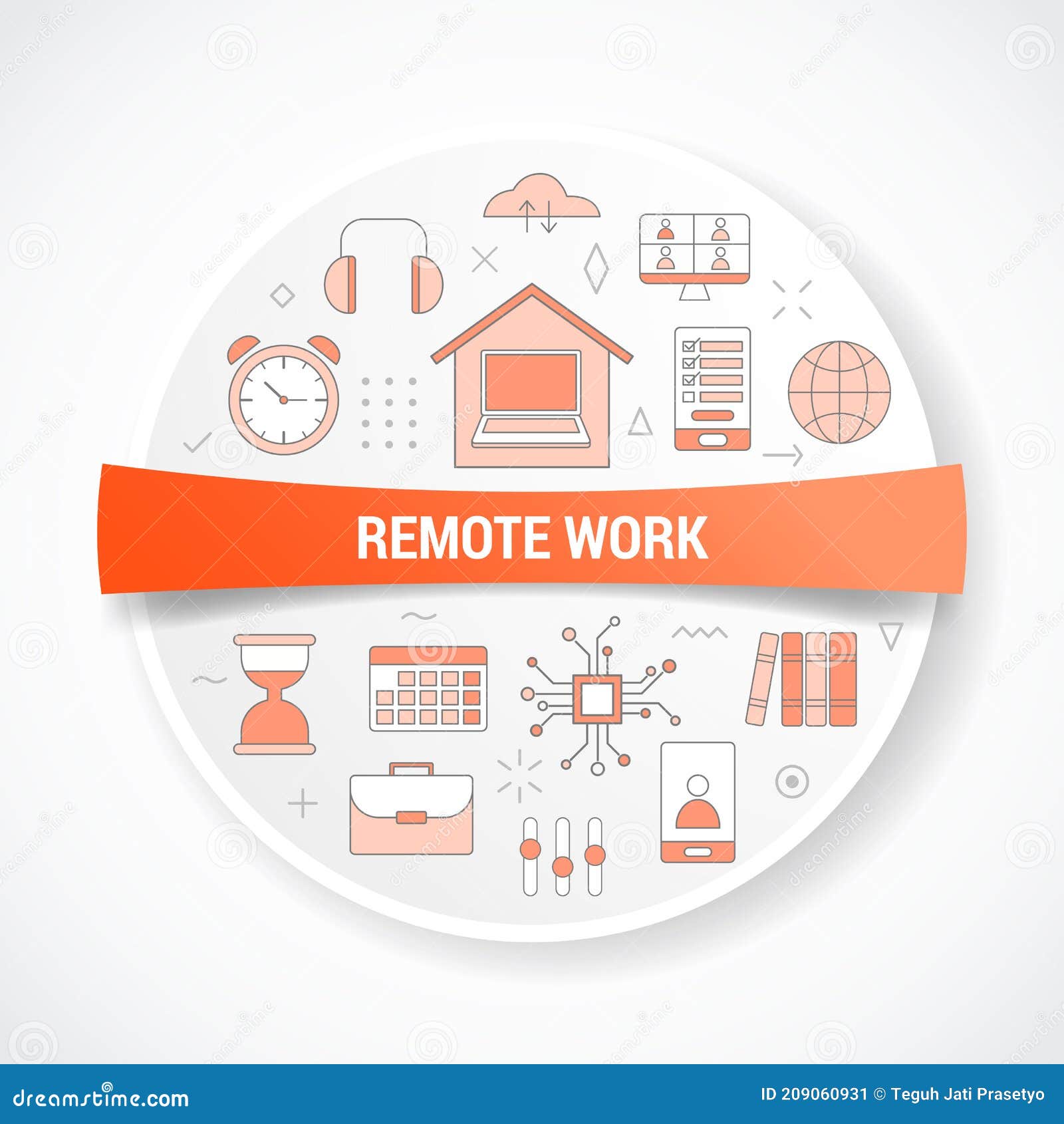Remote Work Concept with Icon Concept with Round or Circle Shape Stock ...