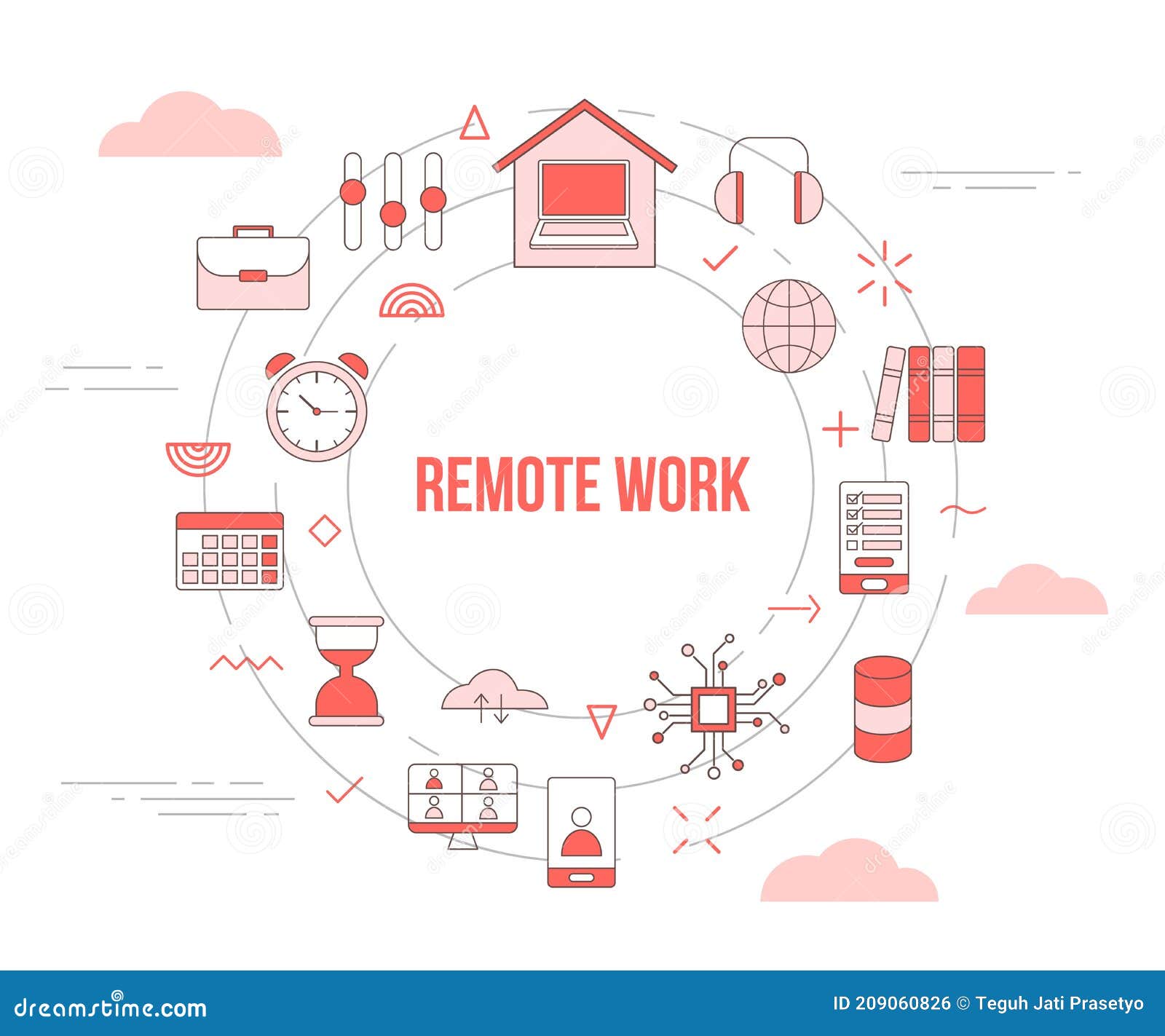 Remote Work Concept with Icon Set Template Banner with Modern Orange ...