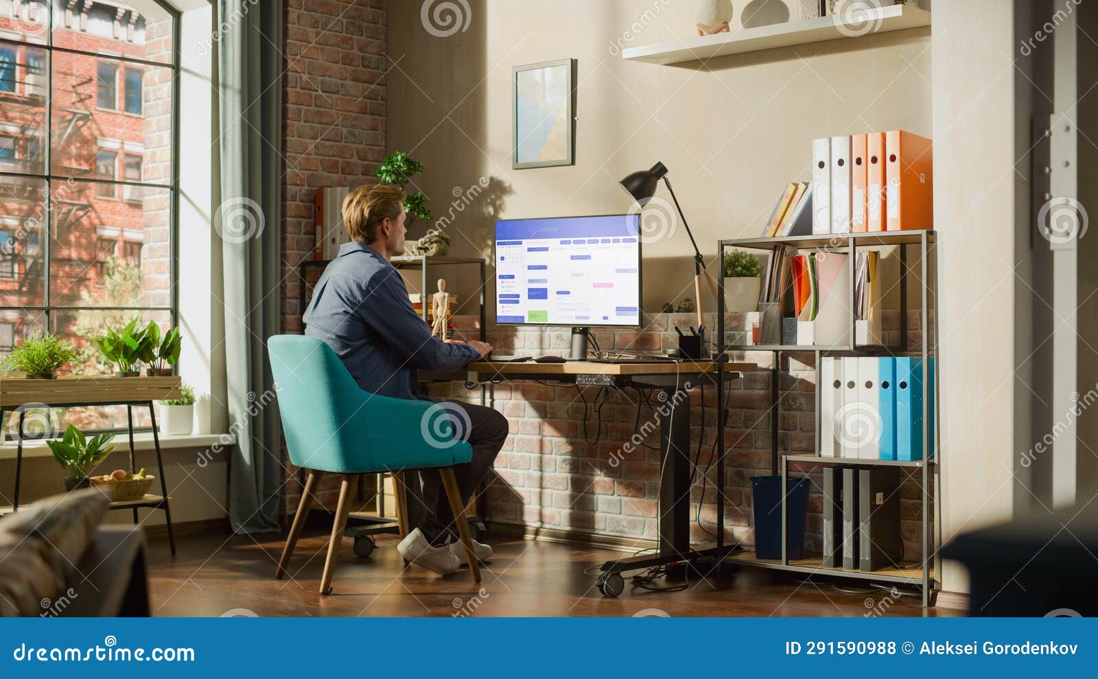 Remote Work Concept: Man Using Desktop Computer with Office Software To ...