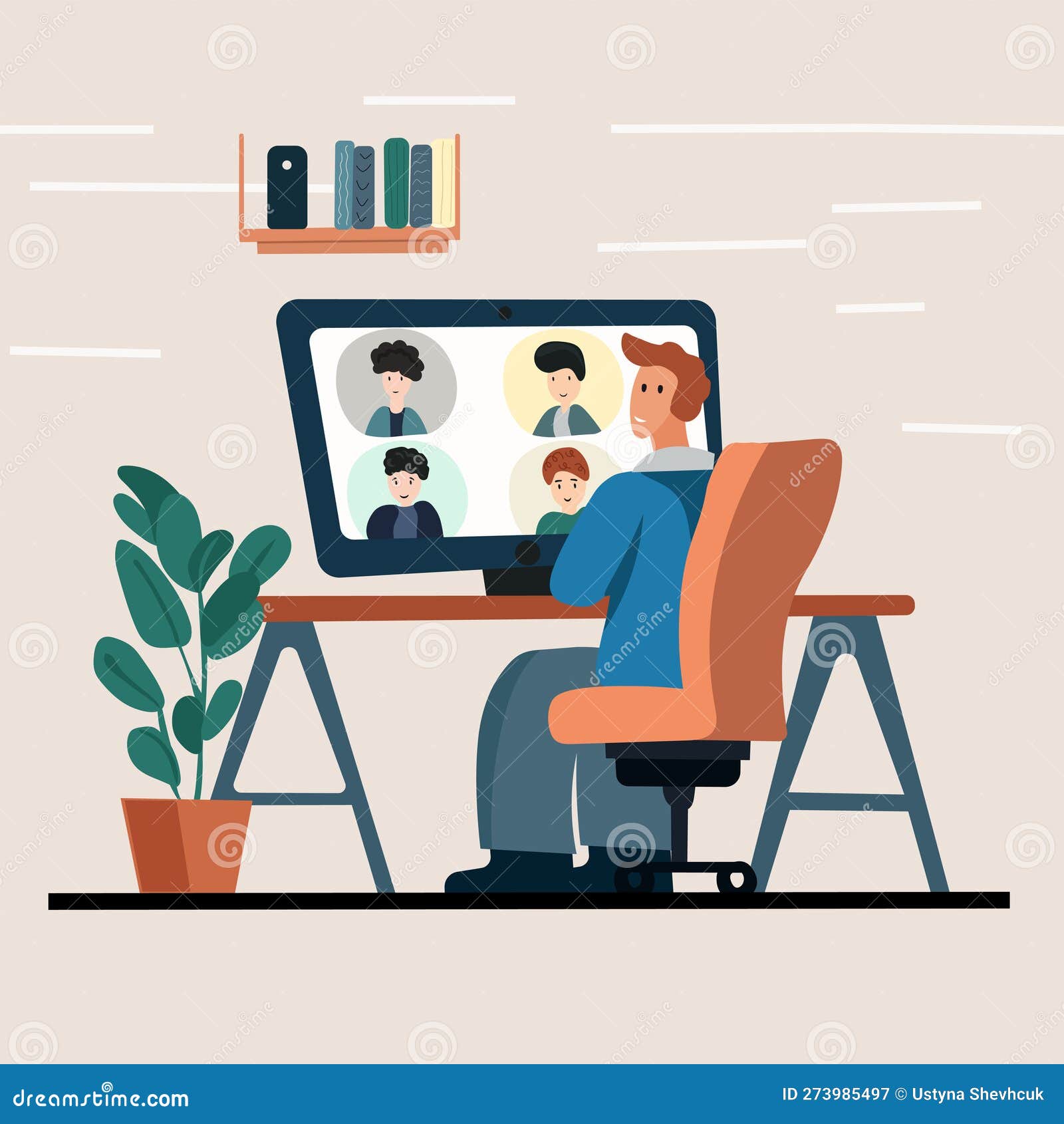 Remote Work Concept. Professionals Engage in a Video Conference Call ...