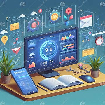 Remote Work Dashboard a Floating Dashboard Showing Tasks Emails Stock ...