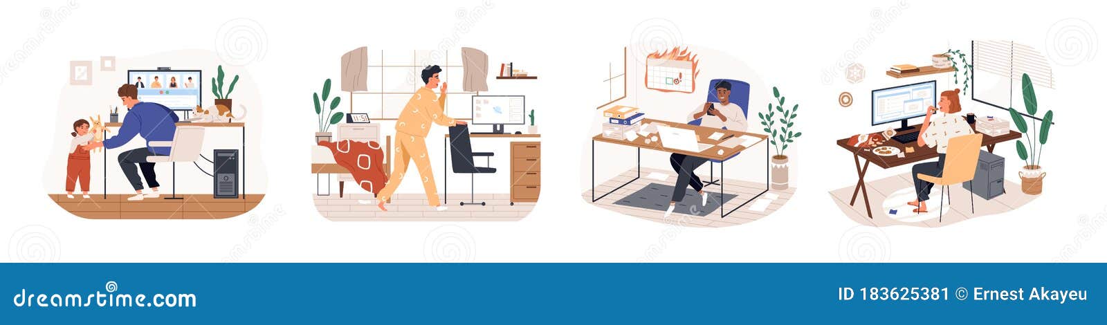 Remote Work Disadvantages. Home Office Problems. Stress Eating, Missing ...