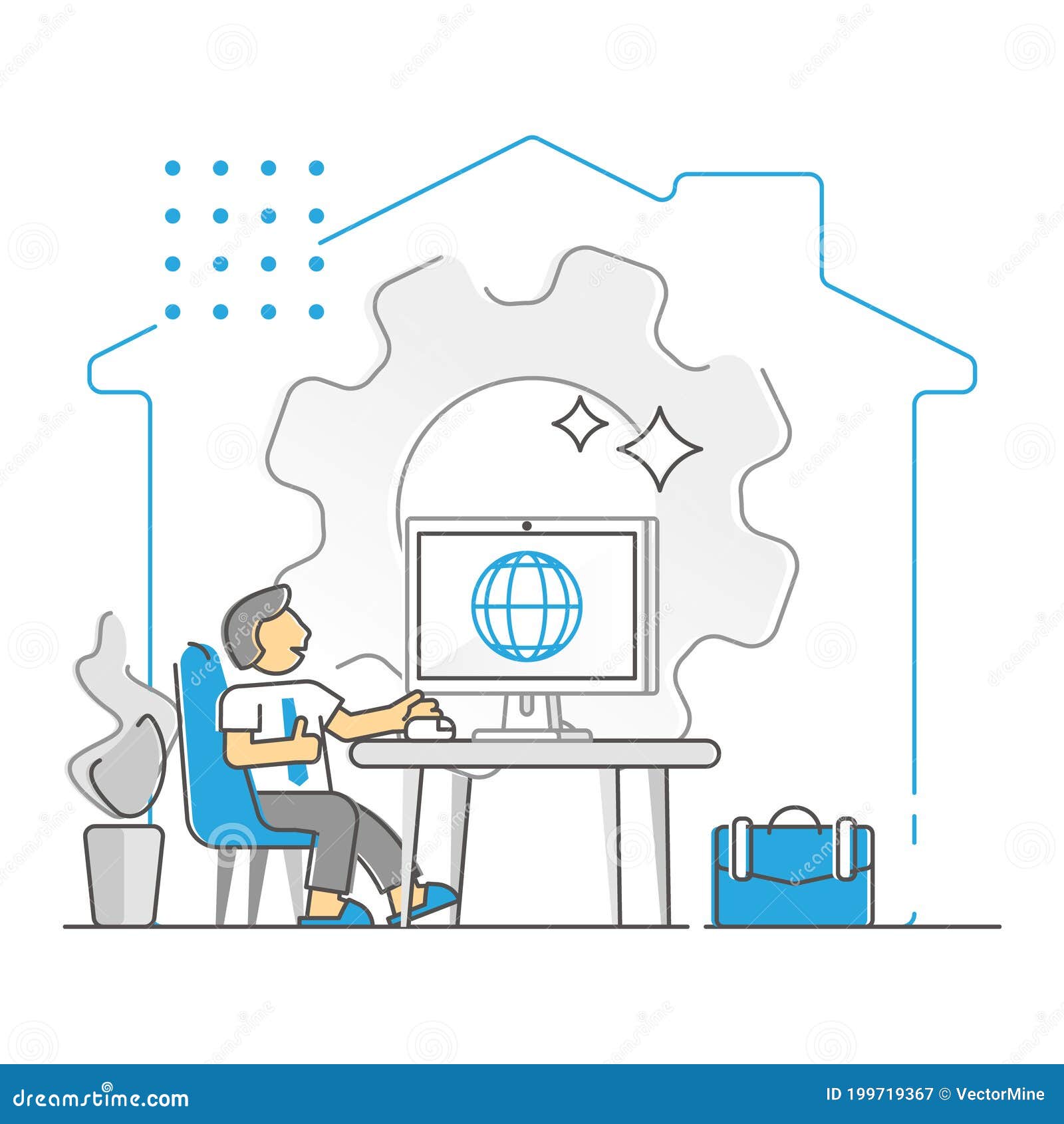 Remote Work from Home To Take Distance from Office Monocolor Outline ...
