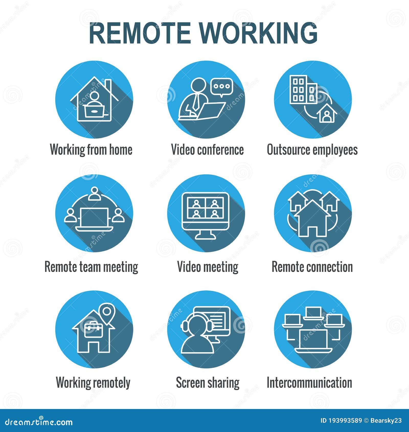 Remote Work Icon Set with Work from Home, Video Meetings, Etc Stock ...