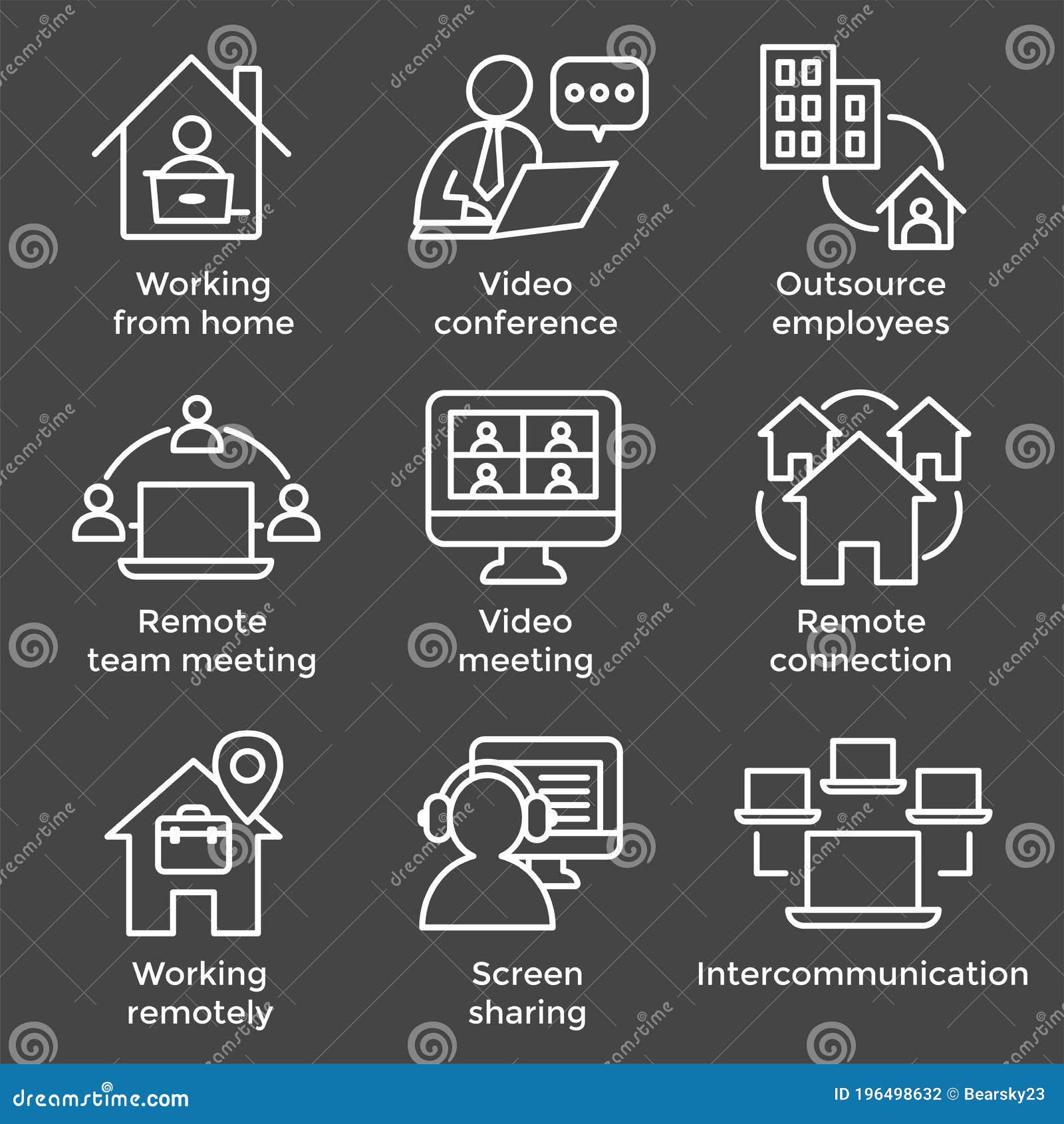 Remote Work Icon Set with Work from Home, Video Meetings, Etc Stock ...