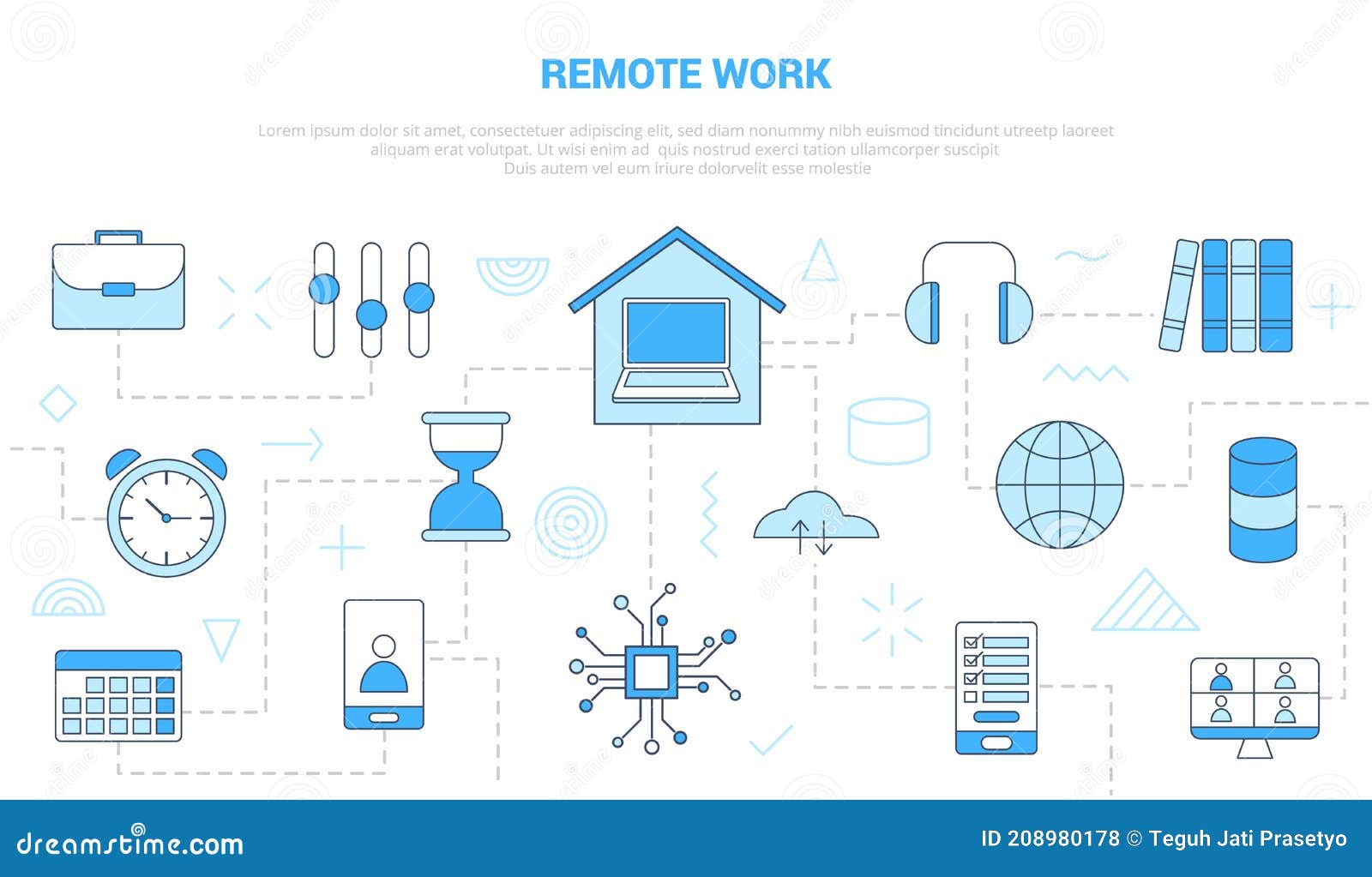 Remote Work with Icon Set Template Banner with Modern Blue Color Style ...