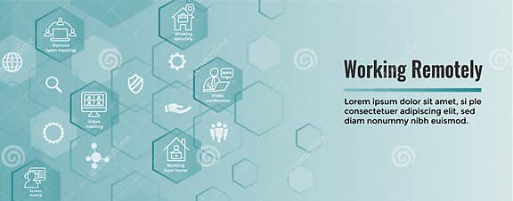 Remote Work Icon Set with Web Header Banner Stock Vector - Illustration ...