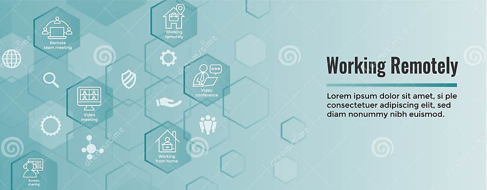 Remote Work Icon Set with Web Header Banner Stock Vector - Illustration ...