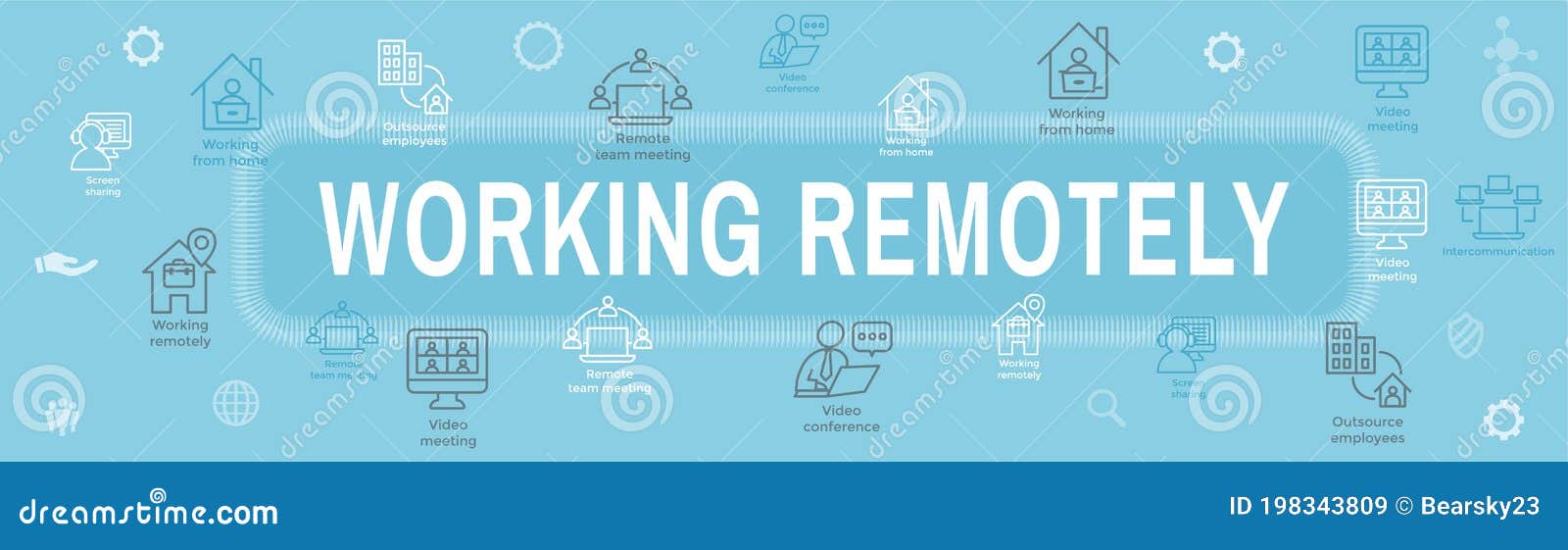 Remote Work Icon Set with Web Header Banner Stock Vector - Illustration ...