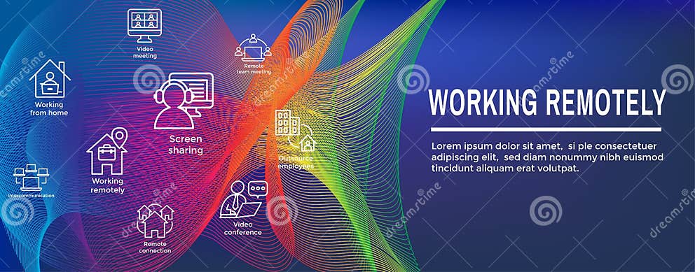 Remote Work Icon Set with Web Header Banner Stock Vector - Illustration ...