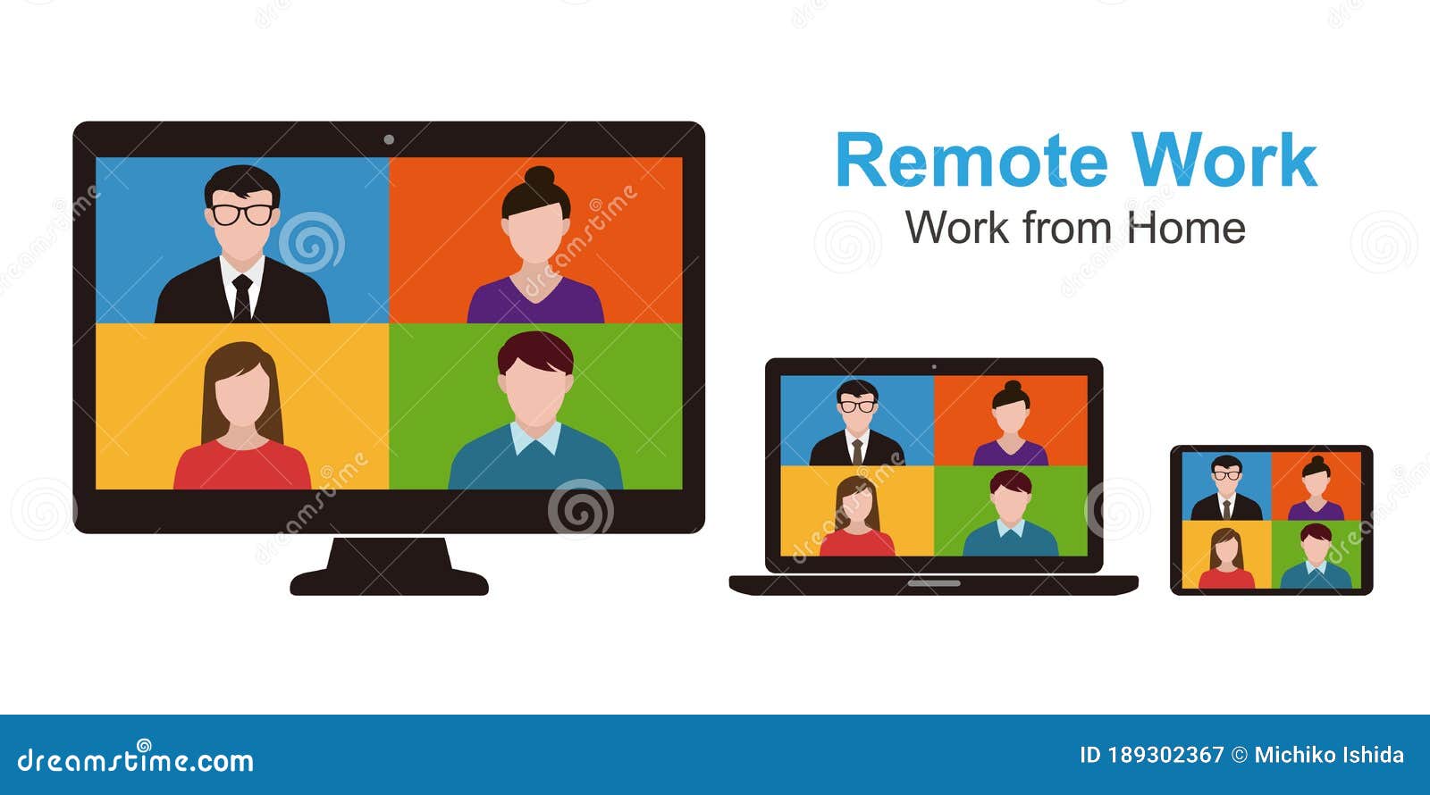 Remote Work Image, Computer and Tablet Stock Vector - Illustration of ...